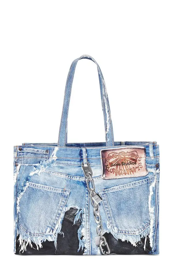 Acne Studios Trompe-L'œIl Denim Print Tote Bag - Mid Blue